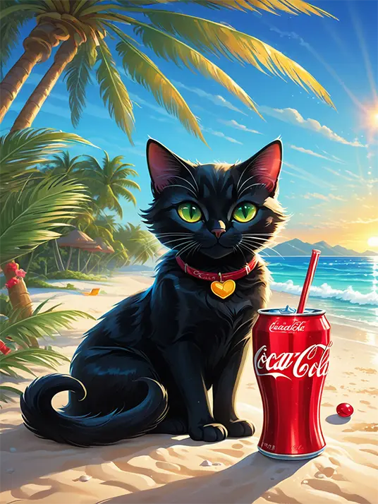 A Cat Is Drinking Coca-cola Painting | Diamond Painting Kits