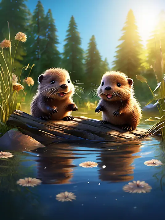 Baby Beavers Painting | Diamond Painting Kits