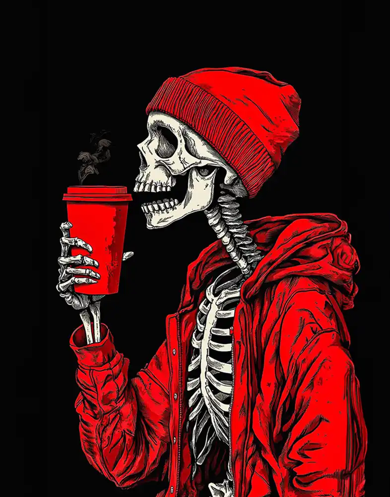 Skeleton Drinking Iced Coffee Painting | Diamond Painting Kits