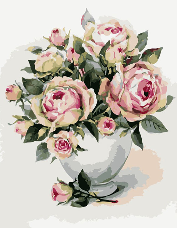 Pink Flowers In Vase Diamond Painting Painting | Diamond Painting Kits