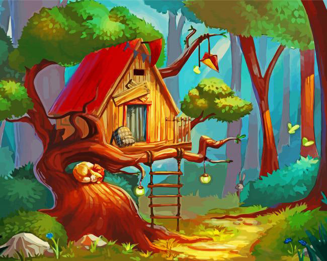 Forest Tree House Art Diamond Painting Painting | Diamond Painting Kits