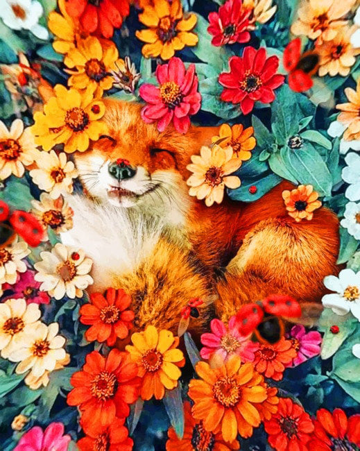 Fox In Flowers Diamond Painting Painting | Diamond Painting Kits