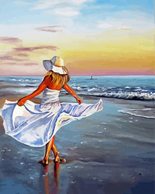 Woman Enjoying The Beach Diamond Painting Painting | Diamond Painting Kits