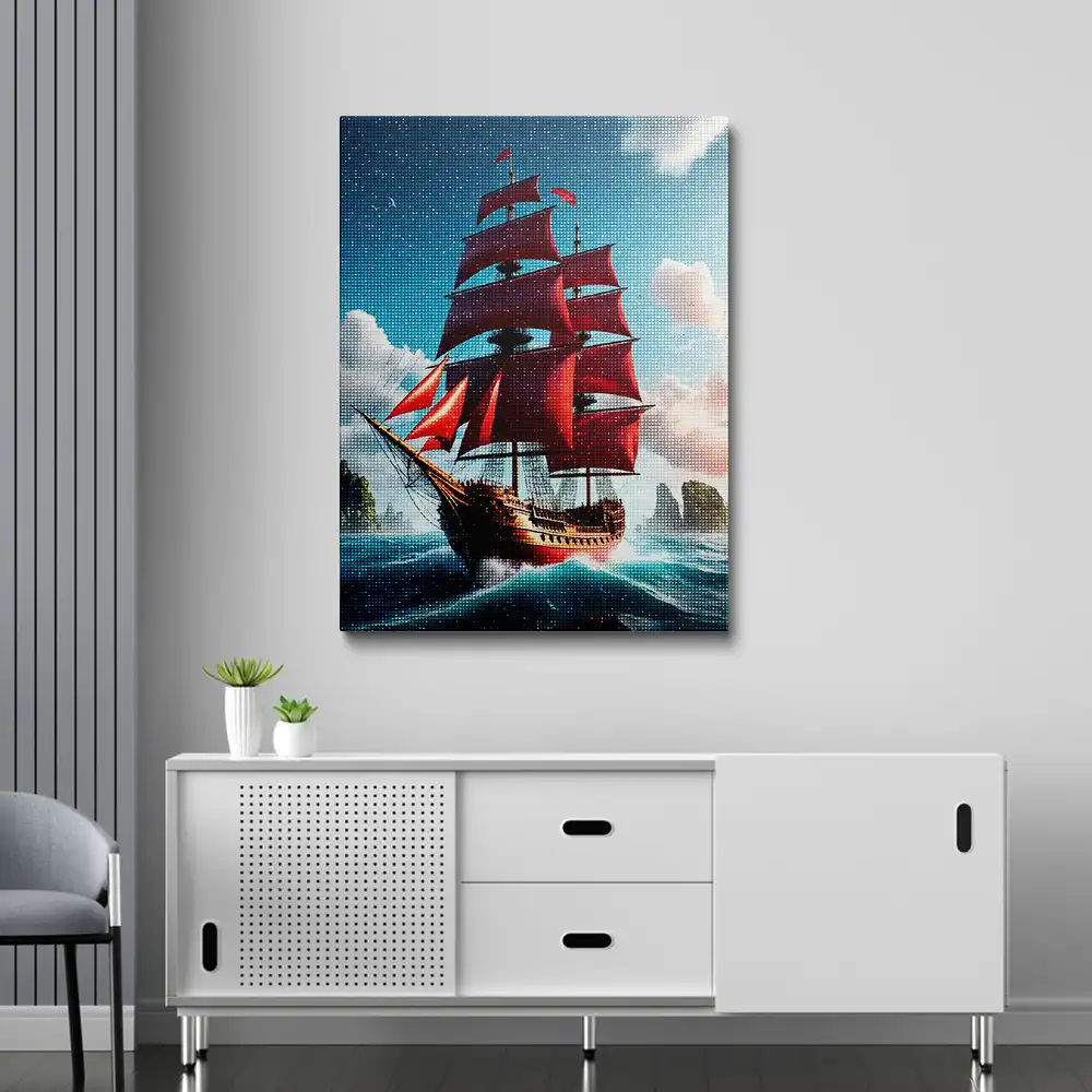 Red Pirate Ship Painting | Diamond Painting Kits