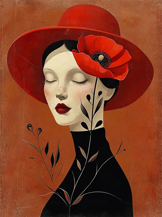 Ethereal Red Flower And Female Painting | Diamond Painting Kits