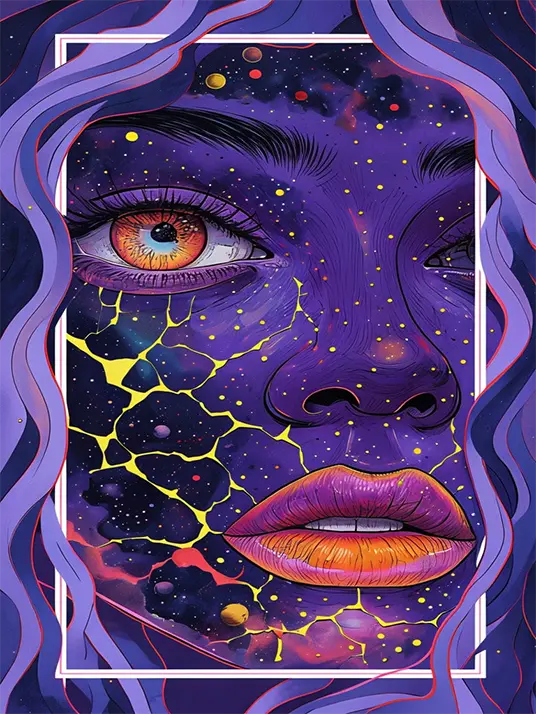 Surreal Neon Cosmic Face Painting | Diamond Painting Kits